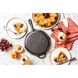 Lodge 10.25 Inch Dolly Parton Pre-Seasoned Cast Iron Stamped Skillet - Signature Teardrop Handle - Use in the Oven, on the Stove, on the Grill, or Over a Campfire, Black