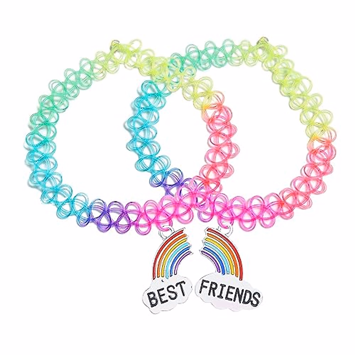 BodyJ4You 2PC Tattoo Choker Necklace Set - 90s Accessories Women Teen Girls Kids - Rainbow Best Friends Clouds Pendants - Back To School Style Gift Idea