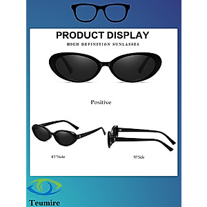 Teumire Retro Oval Sunglasses for Women Men 90s Style Vintage Small Sun Glasses UV400 Protection Shades(Black)