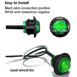 NBWDY 10Pc 3/4'' Round Green Led Bullet Marker lights,Front Rear Side LED Marker Lights,LED Clearance Lights,LED Trailer Marker Lights for Trailer Truck RV Car Bus Van Pickup ATV Boat Caravan