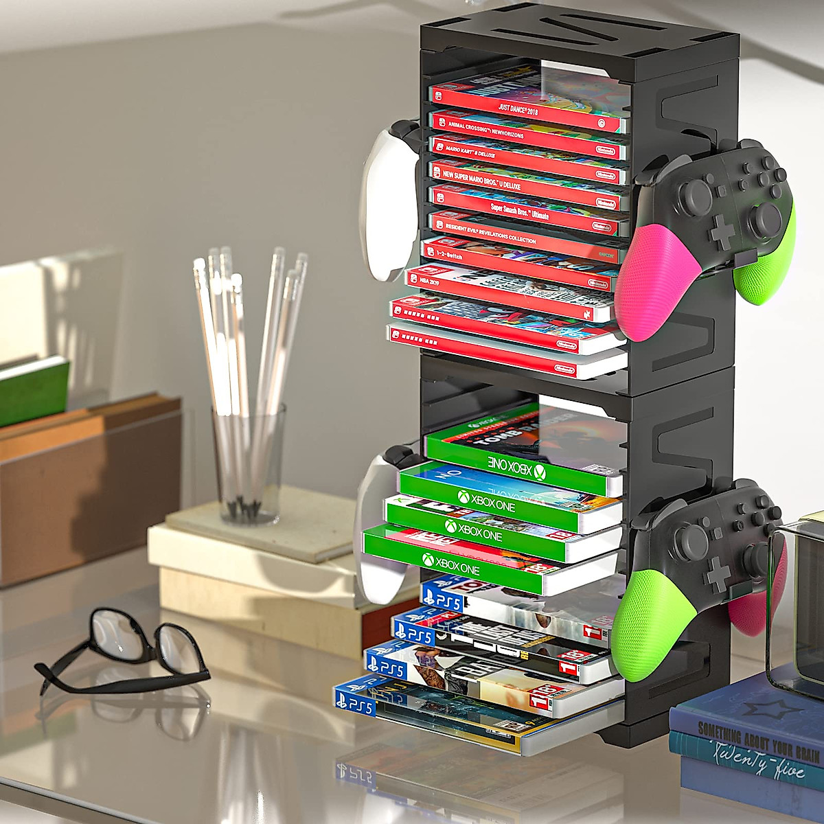 HEATFUN Video Game Storage, Storage Tower for PS5 Games, Storage Stand for Xbox Nintendo Switch Games (for 24 Game Boxes)