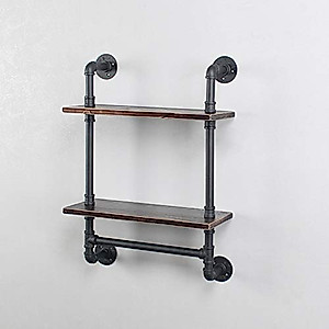 Murtain Industrial Pipe Bathroom Shelves 2-Tier Wall Mounted,19.7 Rustic Shelf with Bath Towel Bars,Farmhouse Rack,Metal & Wooden Floating Shelves,Over The Toilet Storage Shelf,Vintage Black