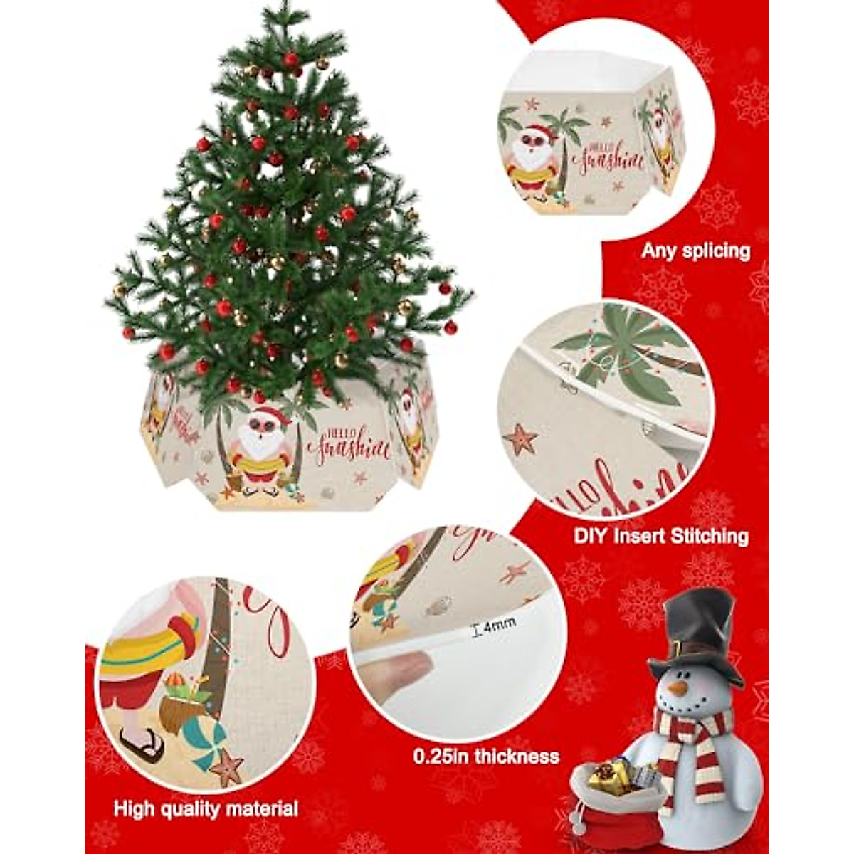 Christmas Santa Christmas Tree Collars for Artificial Trees,Christmas Tree Ring Xmas Tree Base Stand Cover Tree Skirts for Xmas Tree Decorations Holiday Summer Tropical Beach Palm Tree 14.5" x 10"