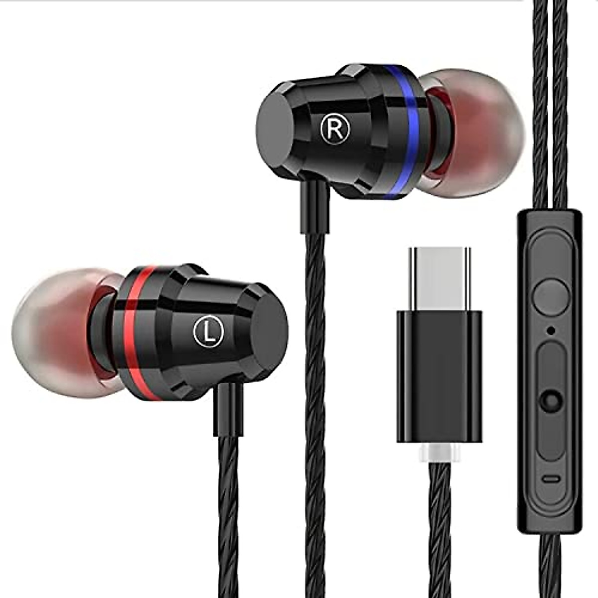 USB C Headphones with Built-in Mic Stereo Sound Earbuds Wired Earphones for Samsung Galaxy S21 Plus S20 FE Oneplus 9 Pro iOS Android