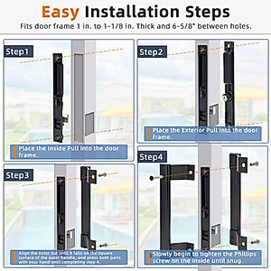 T-HAKEN Sliding Glass Door Replacement with Handles on Both Sides, 6-5/8 Black - Patio Door Handle Set That is 1 in. to 1-1/8 in. Thick Used on Both Left and Right-Handed. (Keyed)