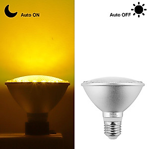 Familite LED Bug Light Bulbs, 1900K Yellow Outdoor PAR30 Flood Lights, Dusk to Dawn Auto On/Off Porch Lights, Waterproof, Replace up to 100W for Garage Hallway Yard Porch, 2 Pack (1900K Amber)