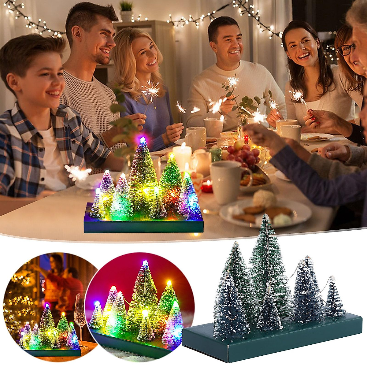 Mini Christmas Trees, Artificial Christmas Tree Desktop Decoration with LED Colour Lights, Xmas Christmas Tree Festival Gift Ornament #P