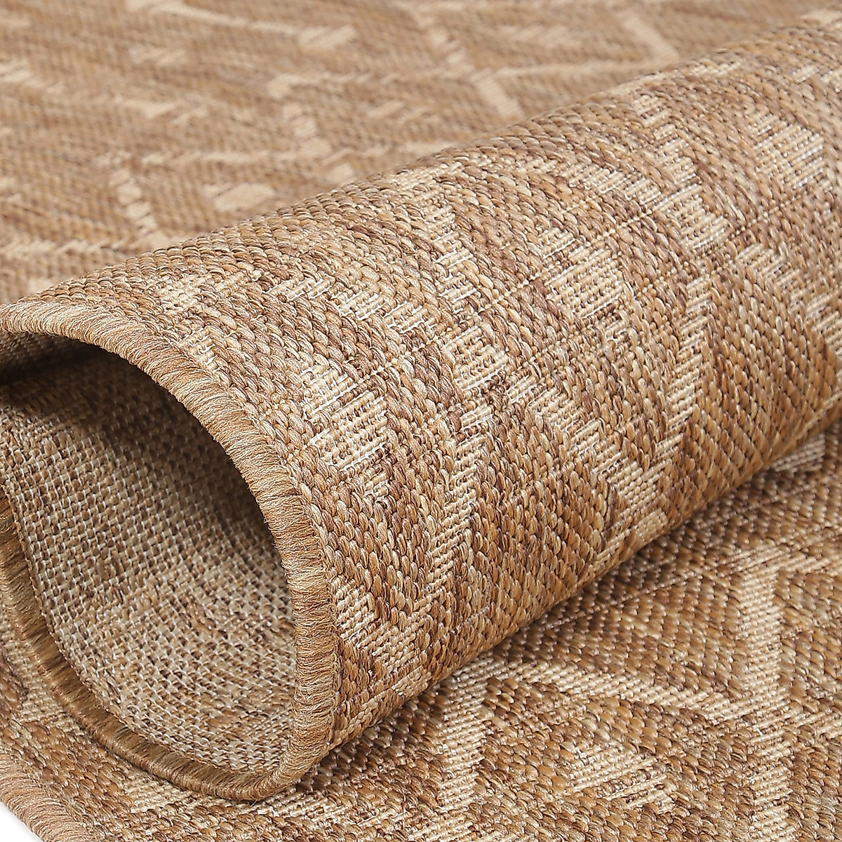 Sherloom Modern Geometric Indoor Outdoor Area Rug Weather Resistant Outdoor Carpet for Porch Deck Balcony Backyard Patio Rug 8x10 Beige, Brown