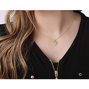 Personalized 14K Gold-Plated Heart with Cross Charm Necklace with Engraving, First Communion Gift for Girls, Custom Engraved Confirmation Gift for Teens, Women (16-18 inch-adjustable)