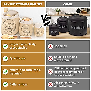 Potato Storage Bag | Natural Jute Potato Onion Garlic Storage Set for Pantry | Breathable & Fresh Onion Potato Storage | Easy to Clean Potato and Onion Storage Bag | Air Flow, Light Blocking