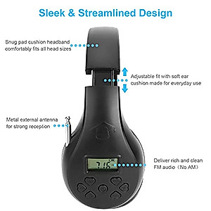 Portable Personal FM Radio Headphones with Best Reception, Walkman Wireless Headset FM Radio Ear Muffs for Walking, Jogging Powered by 2 AA Batteries(Not Included) -Black