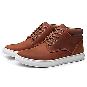 Arkbird Casual Sneaker Shoes, Lace-up Leather Chukka Boots for Men, Tan 9.5
