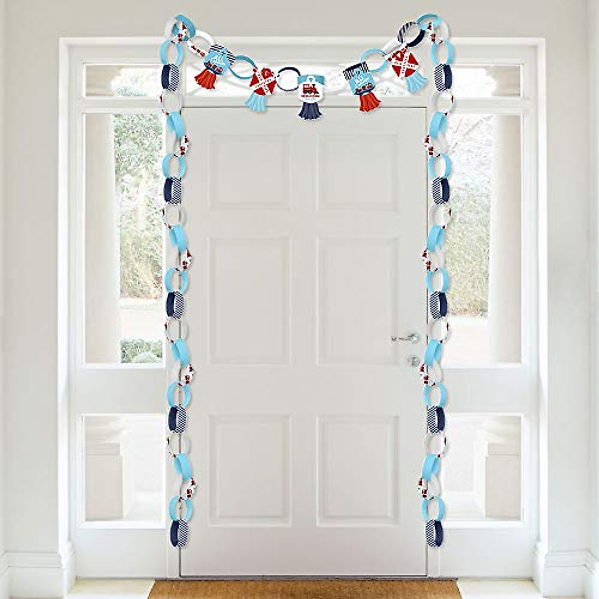 Big Dot of Happiness Railroad Party Crossing - 90 Chain Links and 30 Paper Tassels Decoration Kit - Steam Train Birthday Party or Baby Shower Paper Chains Garland - 21 feet
