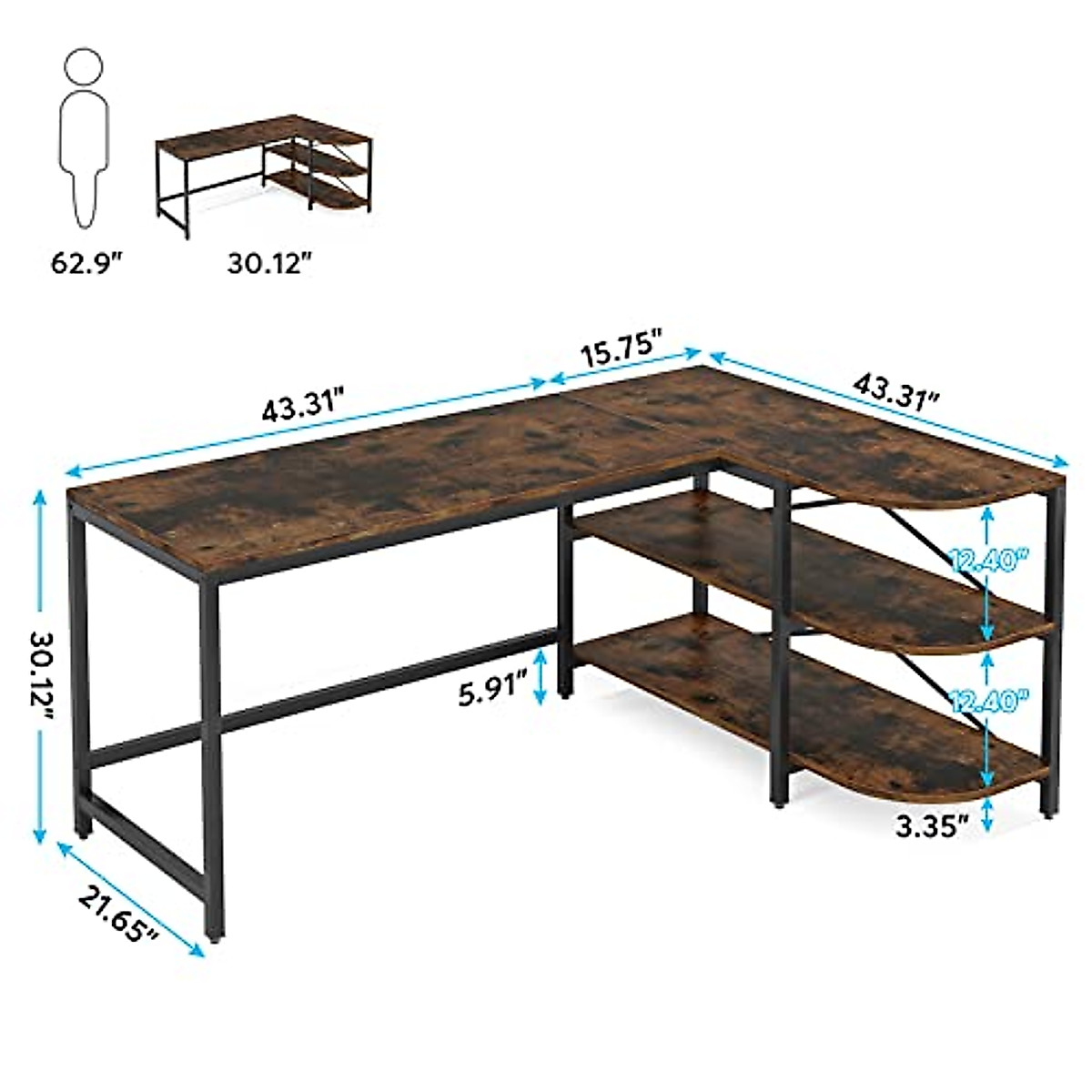 Tribesigns 59 inches L-Shaped Computer Desk, Industrial Writing Desk with Storage, Large Computer Desk with Shelves, Corner Computer Desk for Home Office, Individual Workstation for Study and Work