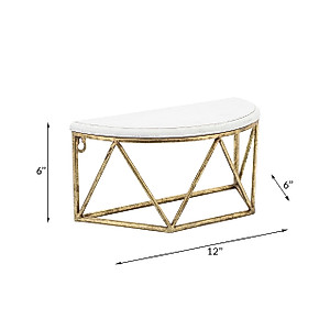 Sagebrook Home Demilune Wall Shelf Rustic Bedroom and Bathroom Shelves, White and Gold, 12 L x 6 W x 6 H Inches