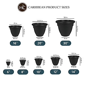 The HC Companies 8 Inch Caribbean Planter - Lightweight Indoor Outdoor Plastic Plant Pot for Herbs and Flowers, Black