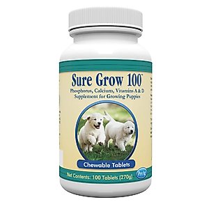PetAg Sure Grow 100 - Puppy Vitamins - Calcium & Phosphorus Supplement for Dogs - 100 Tablets