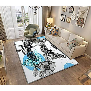 Home Area Runner Rug Pad Death's Head Hawk Moth and Dog Roses Hand Drawn Vector Seamless Thickened Non Slip Mats Doormat Entry Rug Floor Carpet for Living Room Indoor Outdoor Throw Rugs