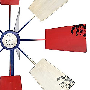 Exhart Yard Pinwheel Decorations – American Flag Windmill Spinner – USA Garden Windmill w/Weather Resistant Americana Metal Blades, Patriotic Decorations, Garden Décor (12" L x 13" W x 54" H)
