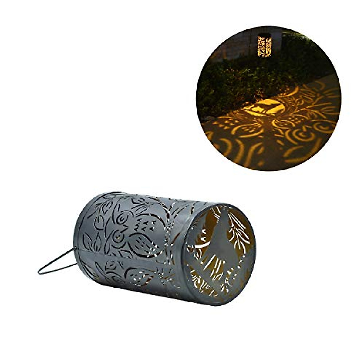 Shengming 2 Pack Hanging Solar Metal LED Lanterns Owl Design Retro Solar Lights with Handle, Outdoor Solar Garden Lights Decor for Yard Tree Fence Patio 20 Lumens Warm White