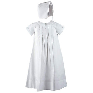 Feltman Brothers Infant Baby Boys White Embroidered Christening Gown Bonnet Set -6M to 9M