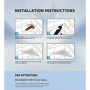Bernkot Corner Shower Shelf 10" Brushed 304 Stainless Steel Tile Inserted Corner Shelf Recessed Bathroom Shower Shelf for Tiled Wall, No Drilling Needed