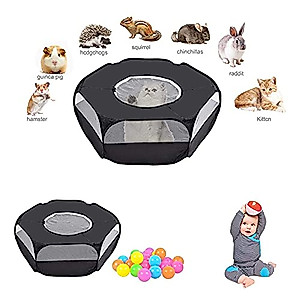 Mantouxixi Small Animal Playpen with Cover, Animal Chinchilla, Hamsters, Bunny, Rabbits, Kitten Kitten Ferret Playpen with Cover - Black