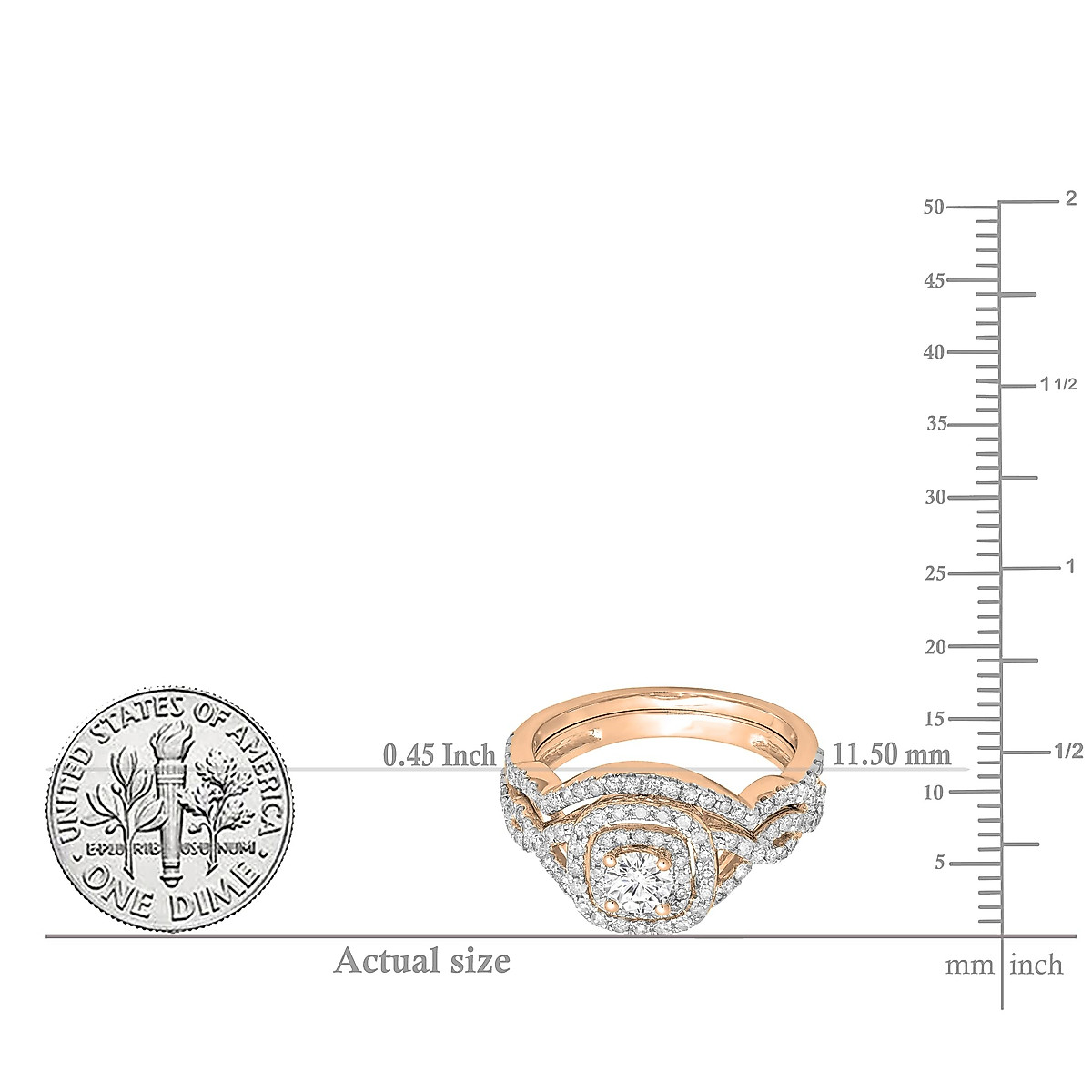 Dazzlingrock Collection 1.00 Carat (Cttw) Round White Diamond Cushion Shaped Halo Engagement Ring Set for Women in 14K Solid Rose Gold, Size 7