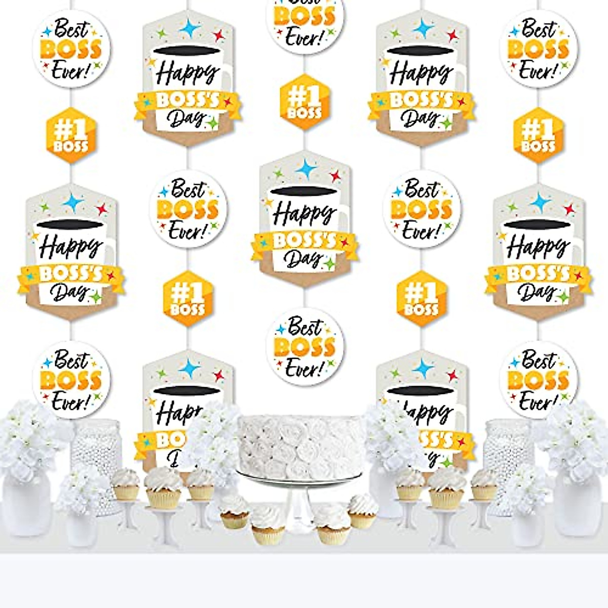 Big Dot of Happiness Happy Boss’s Day - Best Boss Ever DIY Dangler Backdrop - Hanging Vertical Decorations - 30 Pieces