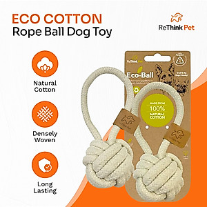 ReThink Pet Eco Cotton Rope Ball Dog Toy, Natural Cotton Dog Toy & Ball Rope Toys for Dogs, Rope Toy for Big & Small Dog, Densely Woven & Durable Dog Training Toys