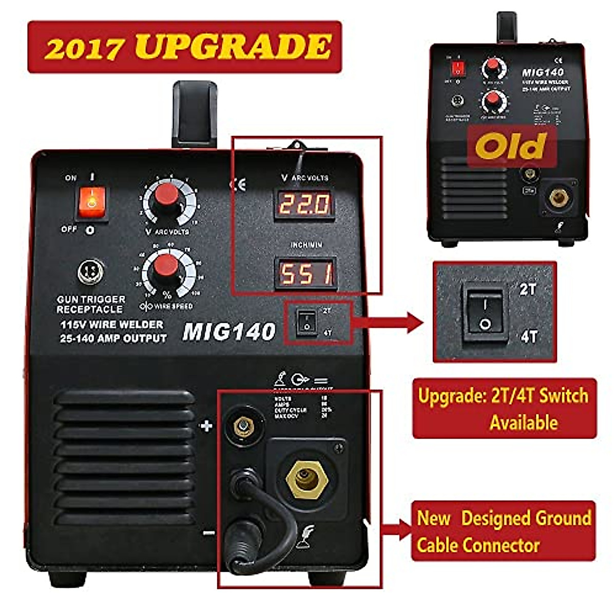 LOTOS MIG Welder Flux Core & Aluminum Gas Shielded Wire Welder with Argon Regulator, Standard MIG Gun, Brown (MIG140 120V)