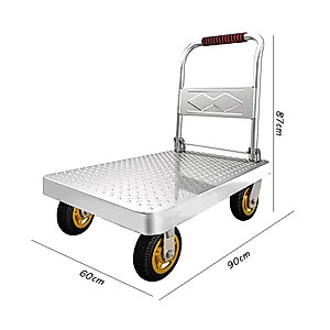 Heavy Duty Platform Trolley, Steel Dolly with 600kg Capacity, Folding Hand Truck with 90x60cm Flatbed for Loading and Storage