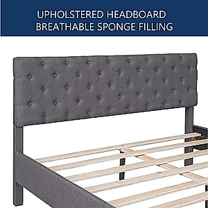Queen Size Linen Platform Bed Frame with Upholstered Headboard, Modern Elegant Platform Bed with Strong Wood Slats Support & Easy Assemble for Bedroom Girls, No Box Spring Needed (Queen, Gray)