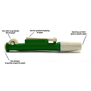 EISCO - Pipette Set with Pump. Set Includes 5.0ml Serological Pipette (Red), 10.0ml Serological Pipette, Green 10ml Pipette Pump