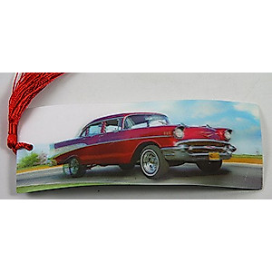 2 Bookmarks - 3D Lenticular - AUTOS - Vintage Chevy and Mini Coopers with Tassles