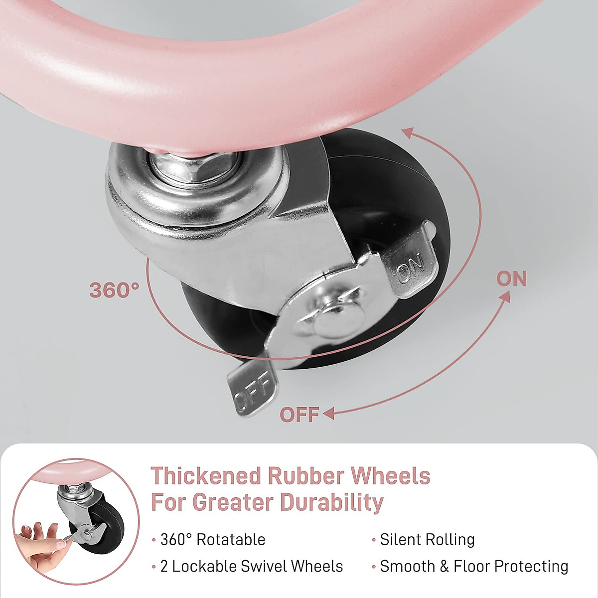 E&D FURNITURE 3 Tier Rolling Storage Cart with Wheels, Utility Art Craft Supply Cart Organizer on Wheels, Multipurpose Adjustable Makeup Cart Hair Salon Trolley with Handle & Hanging Cups Pink