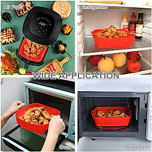 Mirenlife 2Pcs Air Fryer Silicone Liners, Square Silicone Air Fryer Liners, Reusable 8 Inch Silicone Air Fryer Basket, Easy Cleaning Air fryer Silicone Pot for 4 to 7 QT Air Fryer