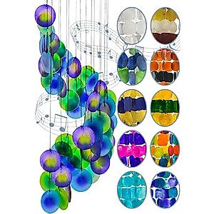 Bellaa 23332 Wind Chimes Peacock Capiz Sea Glass Shells Large 27 inch Outside Windchimes Home Decor Outdoor Garden Patio Yard Lawn, Unique Gifts for mom Grandma Woman Sympathy Memorial Remembrance