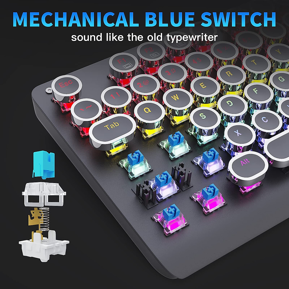 E-YOOSO K600 Mechanical Gaming Keyboard 104 Keys LED Backlit Keyboard Crystal Keycap (Blue Switch)