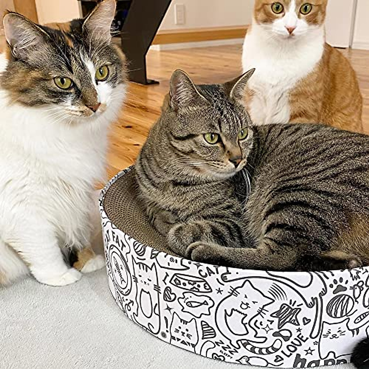 Cat Scratcher Cardboard 2in1 Round Cat Cardboard Bed Cat Scratch Pad Bowl for Indoor Cats Corrugated Lounge Bed&Furniture Protector &Training Toy XL