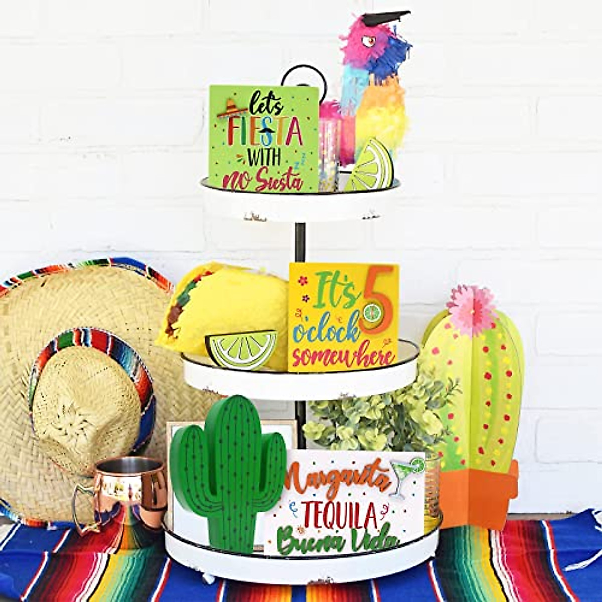 Kitticcino Fiesta Party Decorations Mexican Party Decorations Cinco de Mayo Decors Taco Party Table Decors Cocktail Bar Wooden Signs Summertime Margarita Drink Home Kitchen Shelf Sitting Set of 4