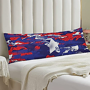 LynaRei Body Pillow Cover Red White Blue Camo Long Pillow Case Protector with Zipper Independence Day Rectangle Soft Large Throw Pillow Covers for Home Bedding Couch Sofa 20"x54"