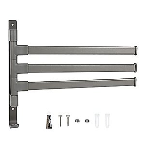 Swivel Hand Towel Rack, Rustproof Towel Bar with 3 Arms Swinging Out 180° Rotation, Space Saving Towel Rack Wall Mounted with Hook for Bathroom, Kitchen BUWILRQ (Gun Grey)