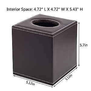 RHCSZ Stylish PU Leather Tissue Box Holder, Square Napkin Holder Pumping Paper Case Dispenser, Facial Tissue Holder with Magnetic Bottom for Home Office (Brown)