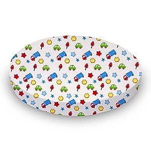 SheetWorld Baby Fitted Round Crib Sheet, 100% Cotton Woven Sheet, Unisex Boy Girl, 42 x 42 inches, Baby Cars & Trucks, Made in USA