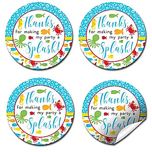Aquatic Under The Sea Birthday Thank You Sticker Labels for Kids, 40 2" Party Circle Stickers by AmandaCreation, Great for Party Favors, Envelope Seals & Goodie Bags