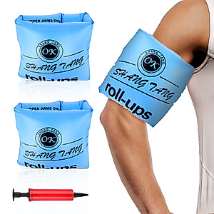 2 Pack Arm Floaties for Adults and Kids, Water Wings Inflatable Arm Swimming Floats Swim Rollup Arm Bands with Inflator Safety Arm Floaties for Swimming Pool Water Sports Party (Yellow)