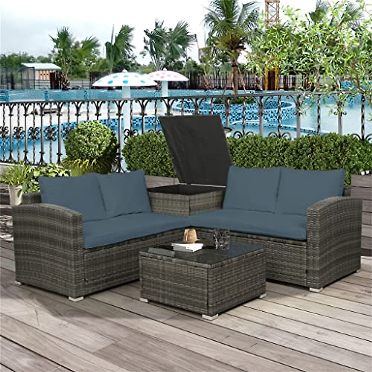 QUUL Outdoor Round Bed Courtyard Rattan Sofa Outdoor Recliner Beach Chair Balcony Swimming Pool Lazy Lying Bed Sofa