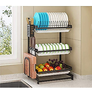 FEHUN Sinks,3-Layer 201 Stainless Steel Rust-Proof Coated Kitchen Countertop Dish Rack Drain Rack