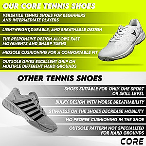 CORE Tennis Shoes - Breathable Tennis Shoes Men and Women - Padel Shoes with Non-Slip Responsive Outsole – Mens & Womens Tennis Shoes with Excellent Grip On Hard Playing Grounds White